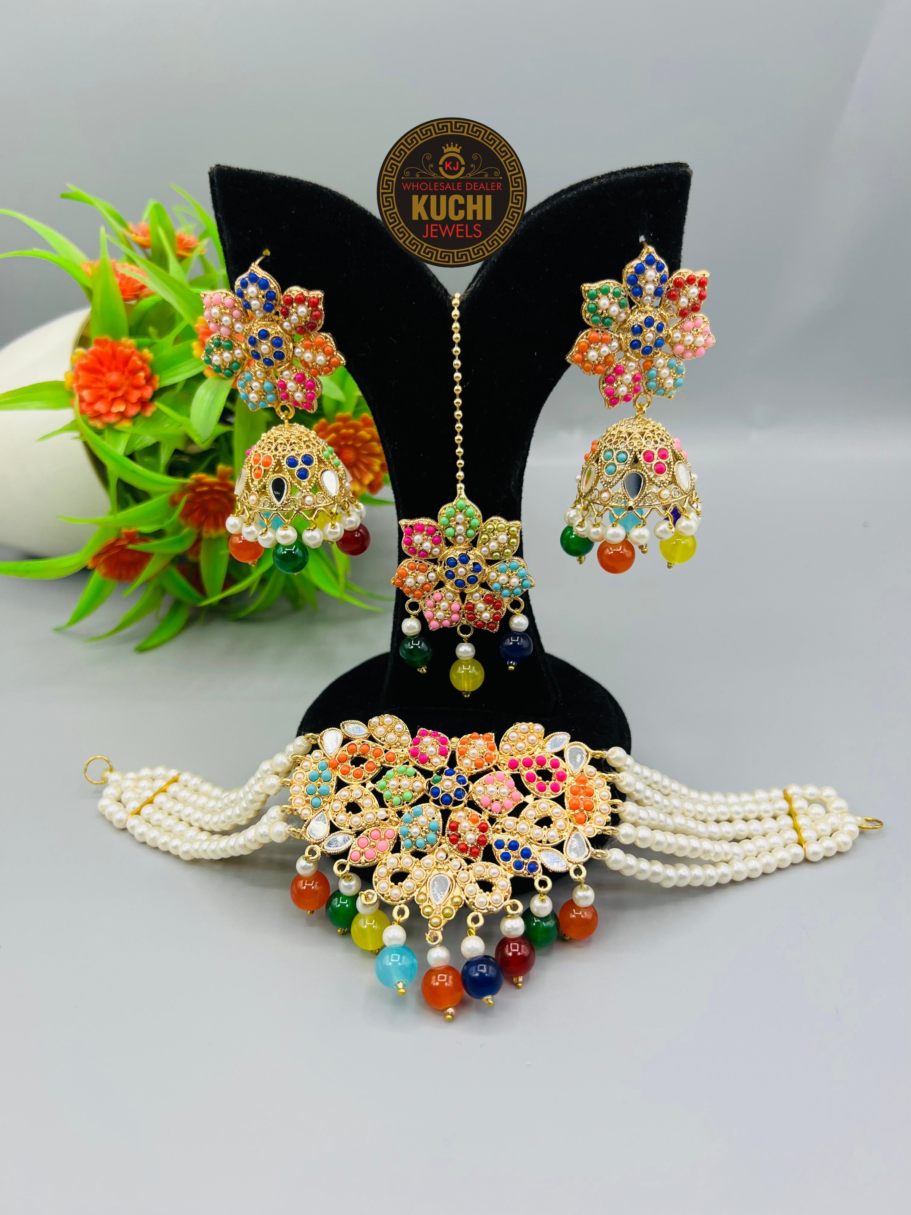 Multi Color Noratan Choker Set With Tikka – Kuchijewels Pk